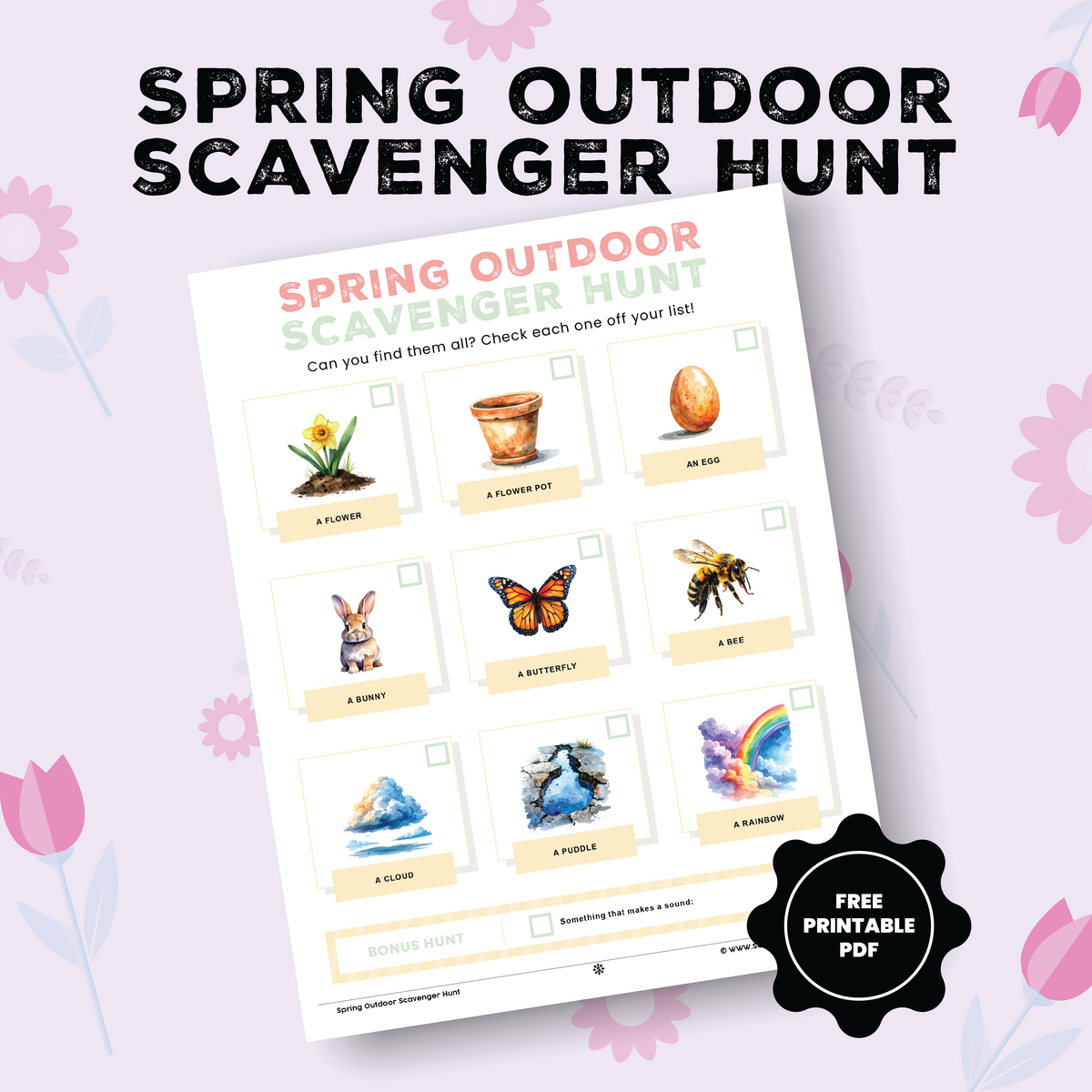 Spring Outdoor Scavenger Hunt Printable for Kids | Free Preschool ...